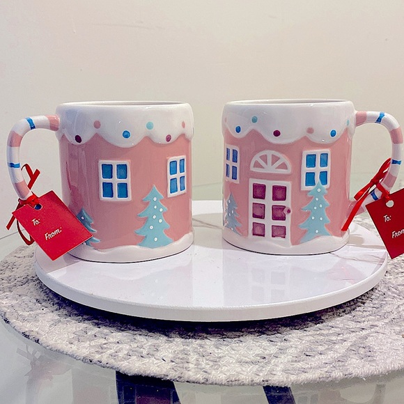 LANG | Dining | Lang 2oz Pink Ceramic Gingerbread House Mug Set Of 2 ...